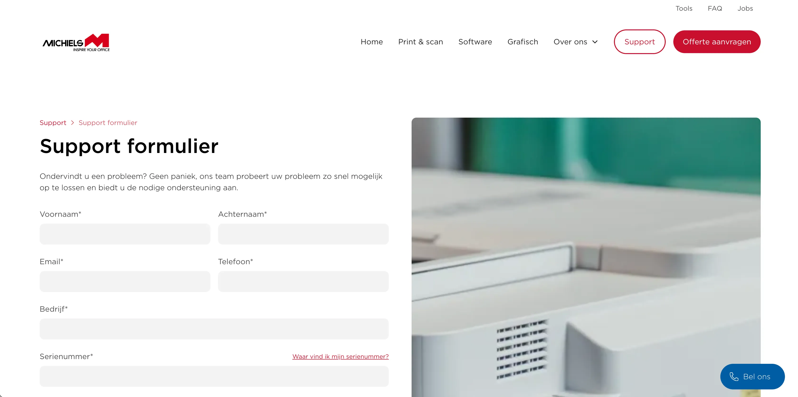 CBC operated by Michiels - Support formulier